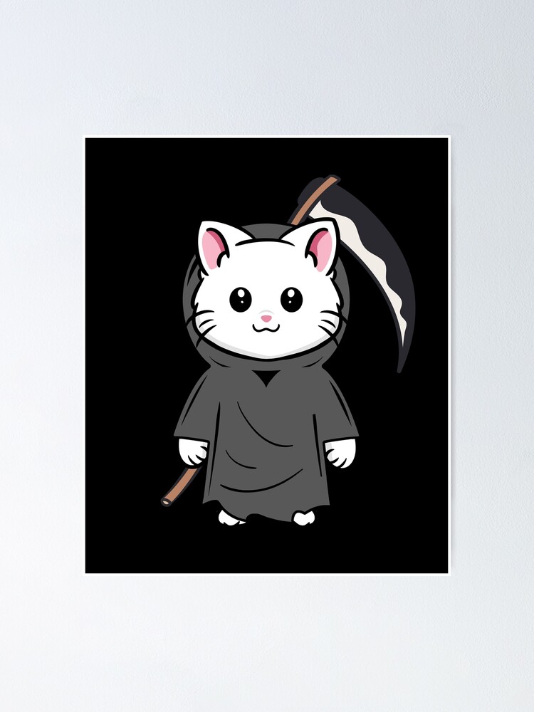 "Cute Grim reaper White Kitty Cat" Poster for Sale by OtillieArt ...
