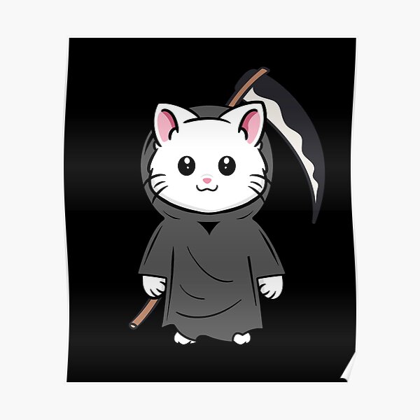 "Cute Grim reaper White Kitty Cat" Poster for Sale by OtillieArt ...
