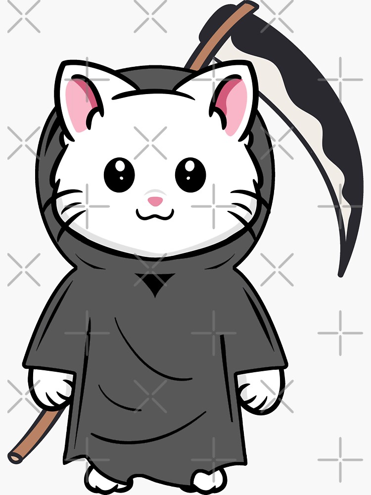 "Cute Grim reaper White Kitty Cat" Sticker for Sale by OtillieArt ...
