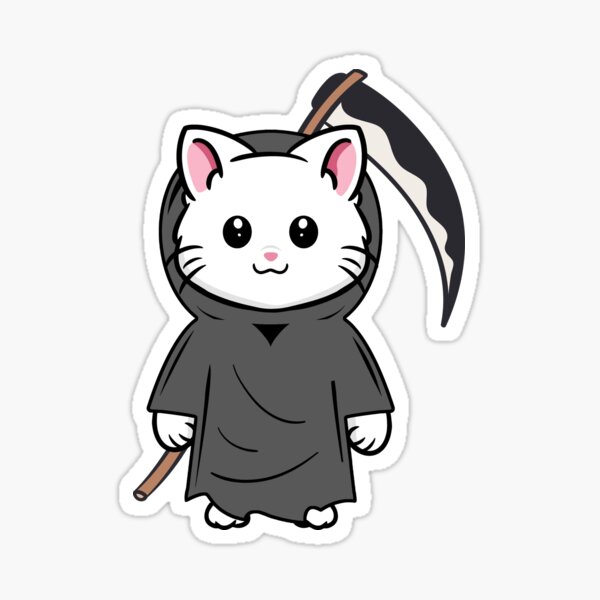 "Cute Grim reaper White Kitty Cat" Sticker for Sale by OtillieArt ...
