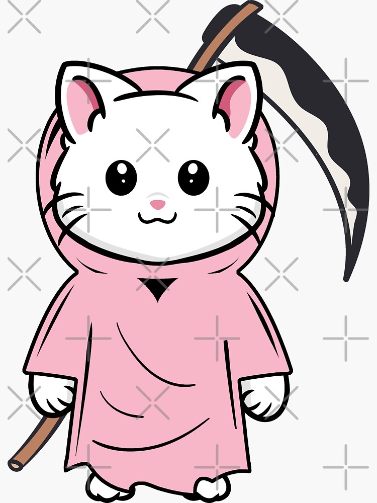 "Cute Pink Grim reaper White Kitty Cat" Sticker for Sale by OtillieArt ...