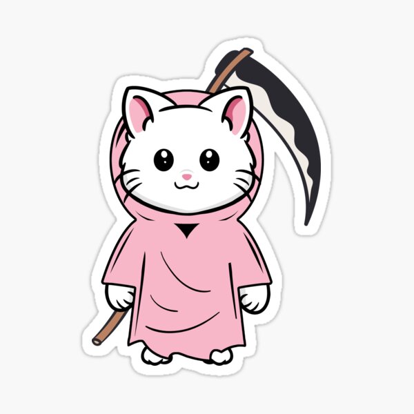 "Cute Pink Grim reaper White Kitty Cat" Sticker for Sale by OtillieArt ...