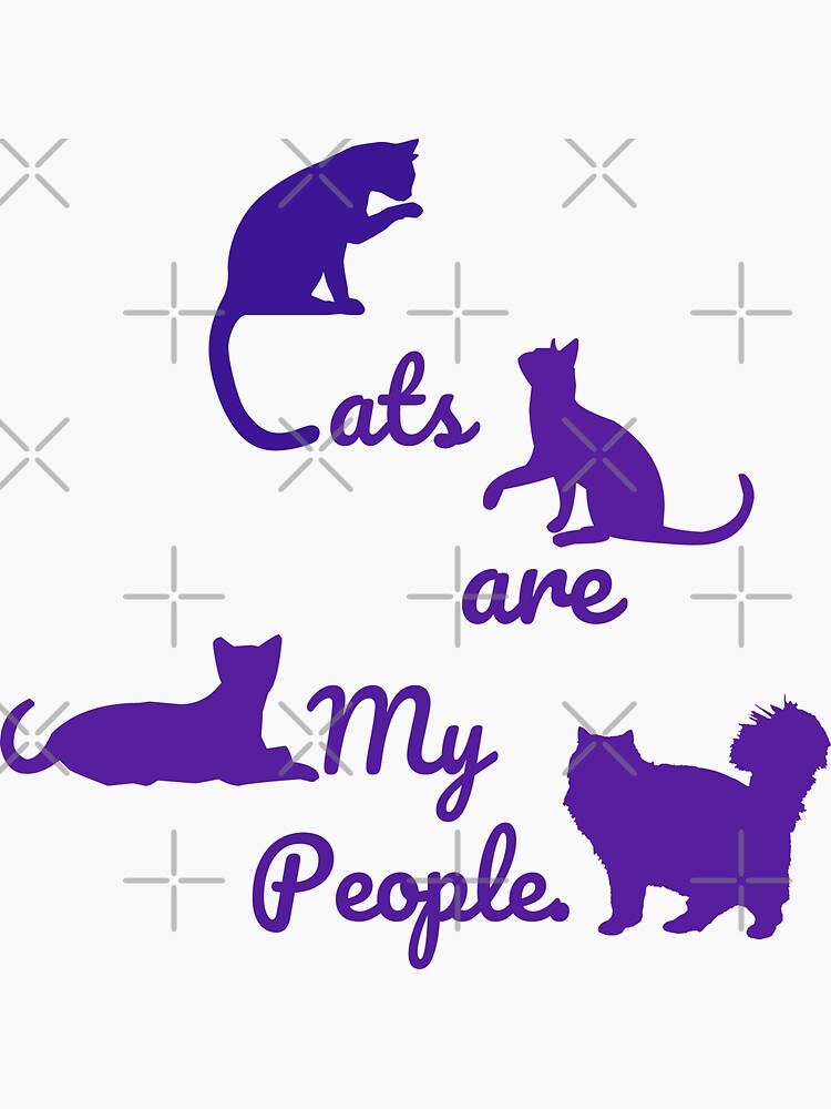 "Cats are my People in cursive (blue print) pastel yellow" Sticker for ...