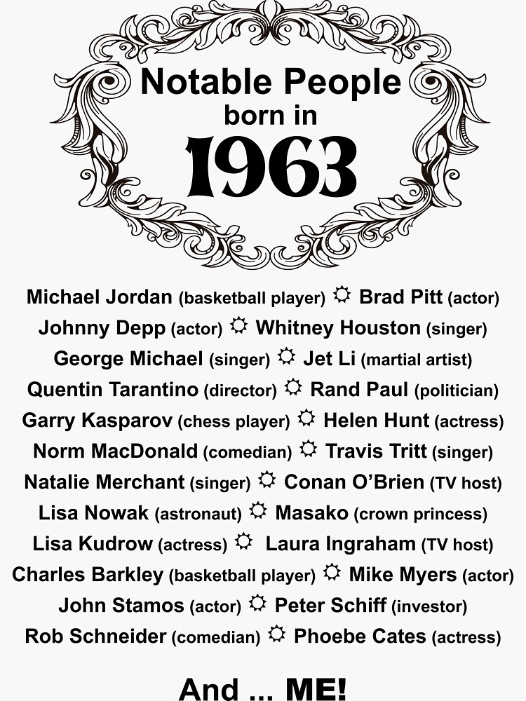 "Notable People Born in 1963 ... and Me!" Sticker for Sale by ...