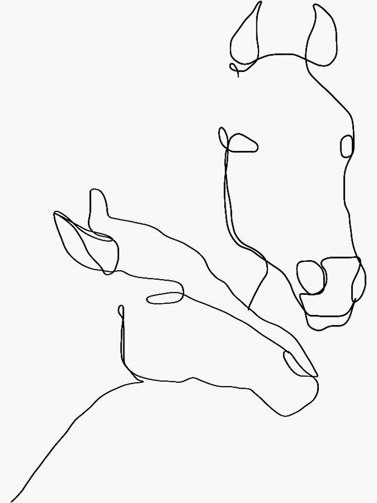 "Mare with Foal One Line Drawing Art Print - White" Sticker for Sale by ...