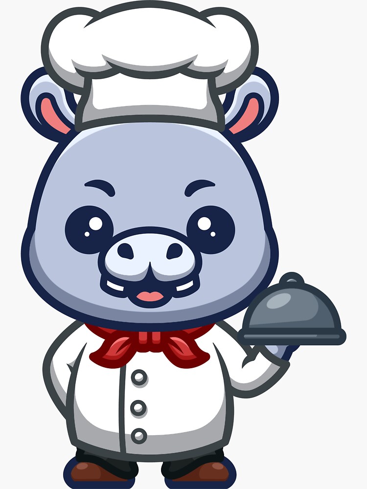 "Hippo Chef Cute Cartoon" Sticker for Sale by GumregaStudio | Redbubble