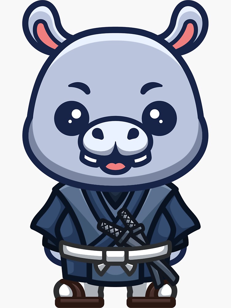 "Hippo Samurai Cute Cartoon" Sticker for Sale by GumregaStudio | Redbubble