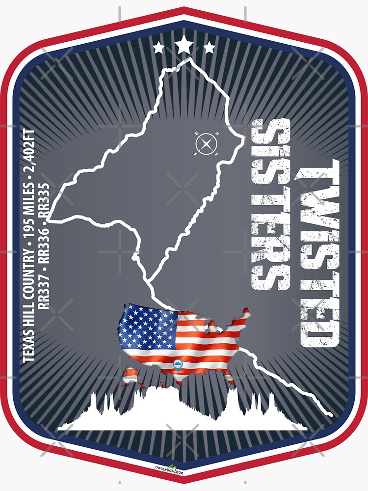 "Three Sisters Twisted Sisters Texas Motorcycle Trail Map Sticker T ...