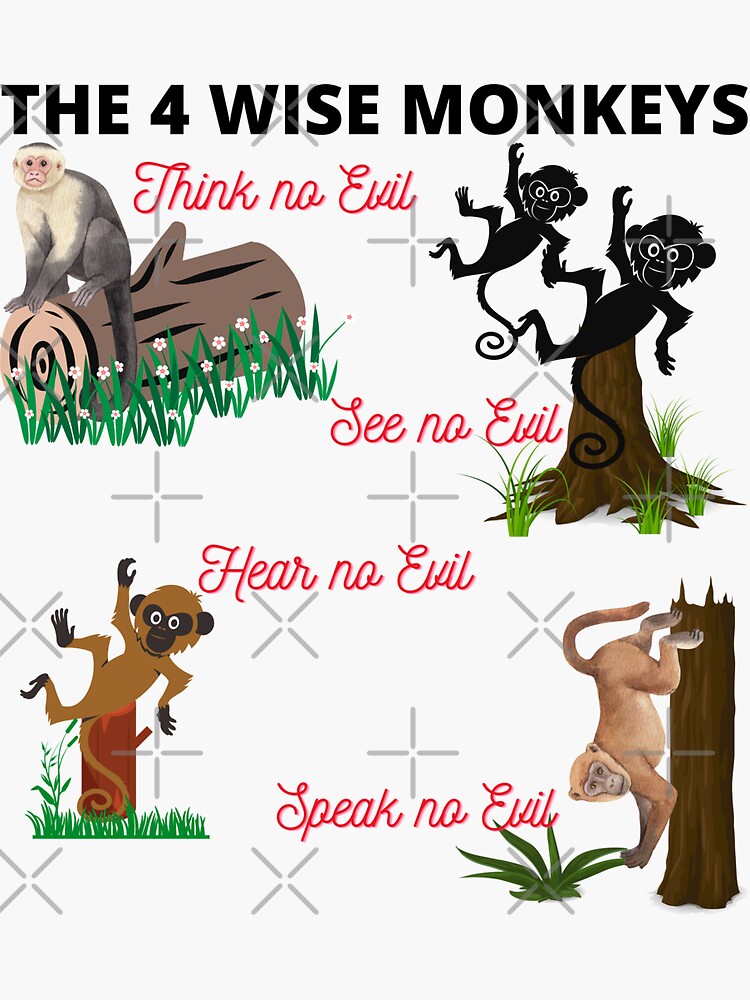 "The four wise monkeys" Sticker for Sale by RonelM | Redbubble