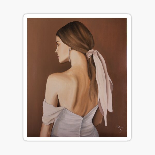 "Oil painting of a girl in a white backless dress. " Sticker for Sale ...