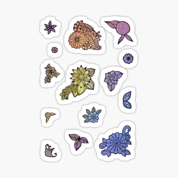 "Colorful Flowers and Leaves Doodle" Sticker for Sale by Pavnud | Redbubble
