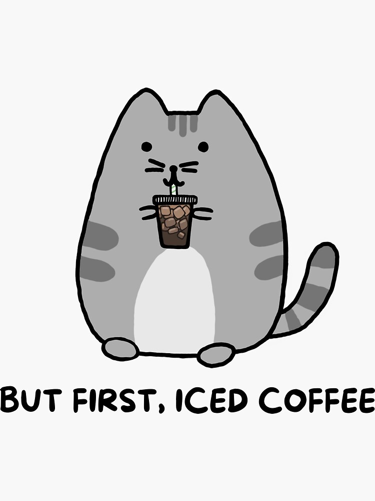 "Cute cat drinking iced coffee" Sticker for Sale by ExcelsiorArt ...