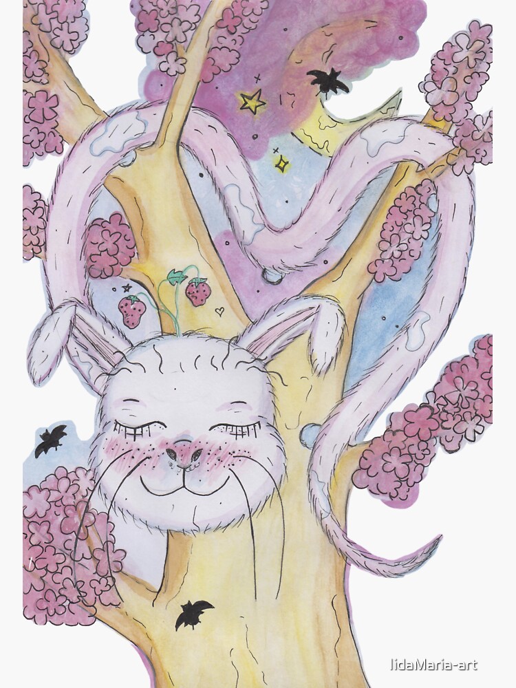 "Cozy cat creature in a cherry tree" Sticker for Sale by IidaMaria-art ...