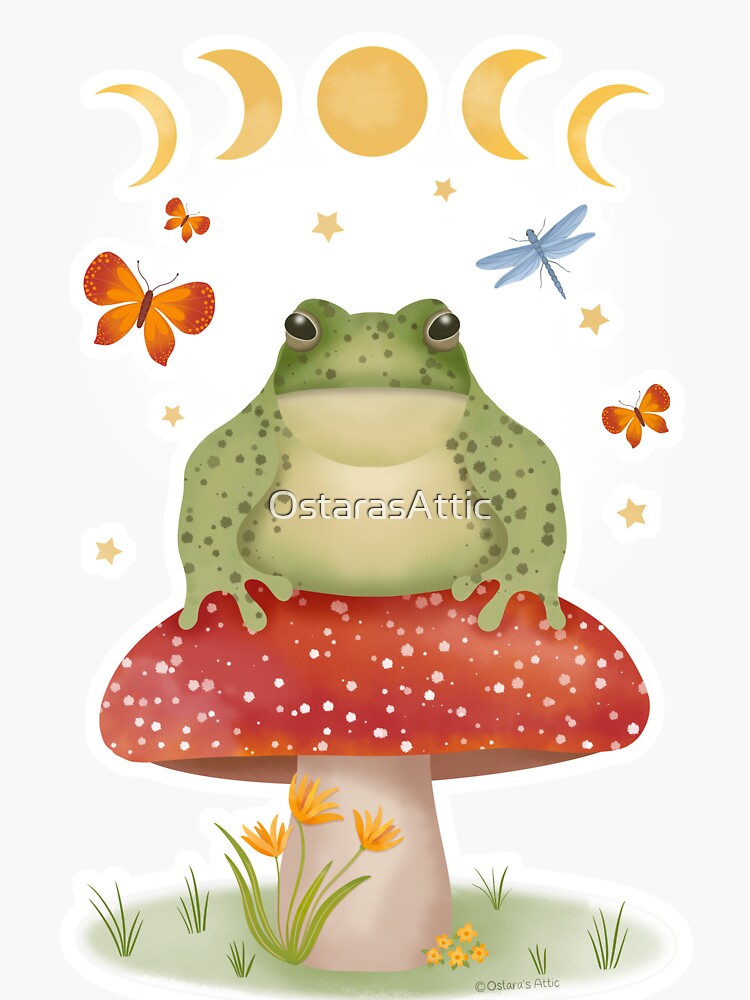 "Cottagecore Frog on Fly Agaric Mushroom with Moths, Butterflies and ...