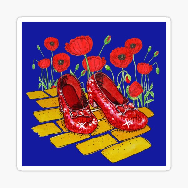"Ruby Slippers Wizard Of Oz Red Poppies Yellow Brick Road On Blue ...