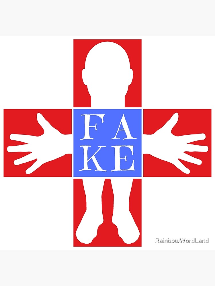 "Human silhouette- FAKE - Dark red and blue colors - Serif font" Poster ...