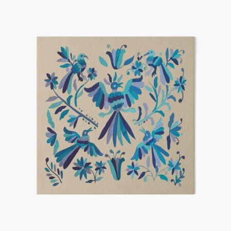"Blue otomi tenango mexican fabric birds and flower embroidery interior ...