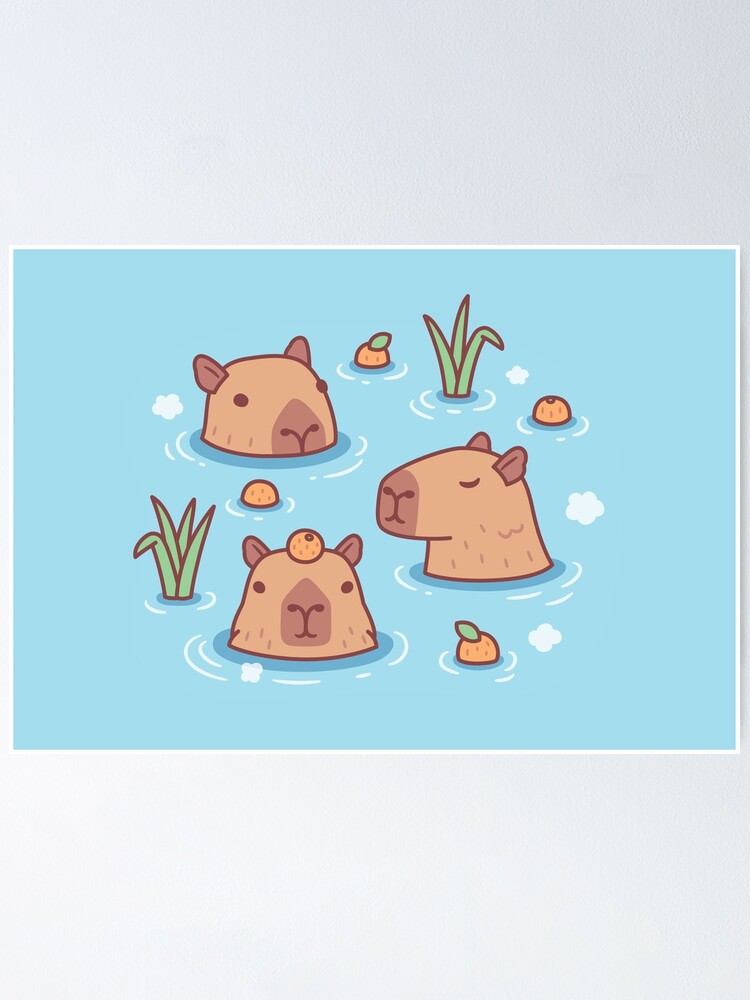 Poster for Sale mit "Nette Capybaras, die in der heißen Quelle mit Orangen kühlen" von ...