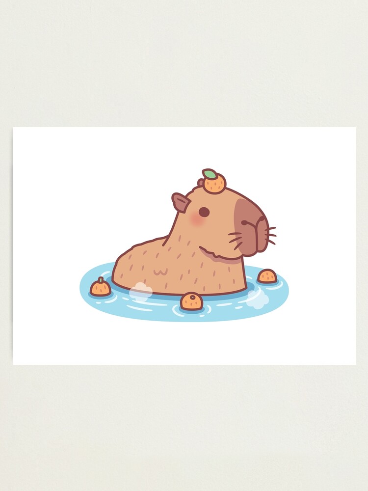 "Cute Capybara With Orange On Head Chilling In Hot Spring" Photographic ...