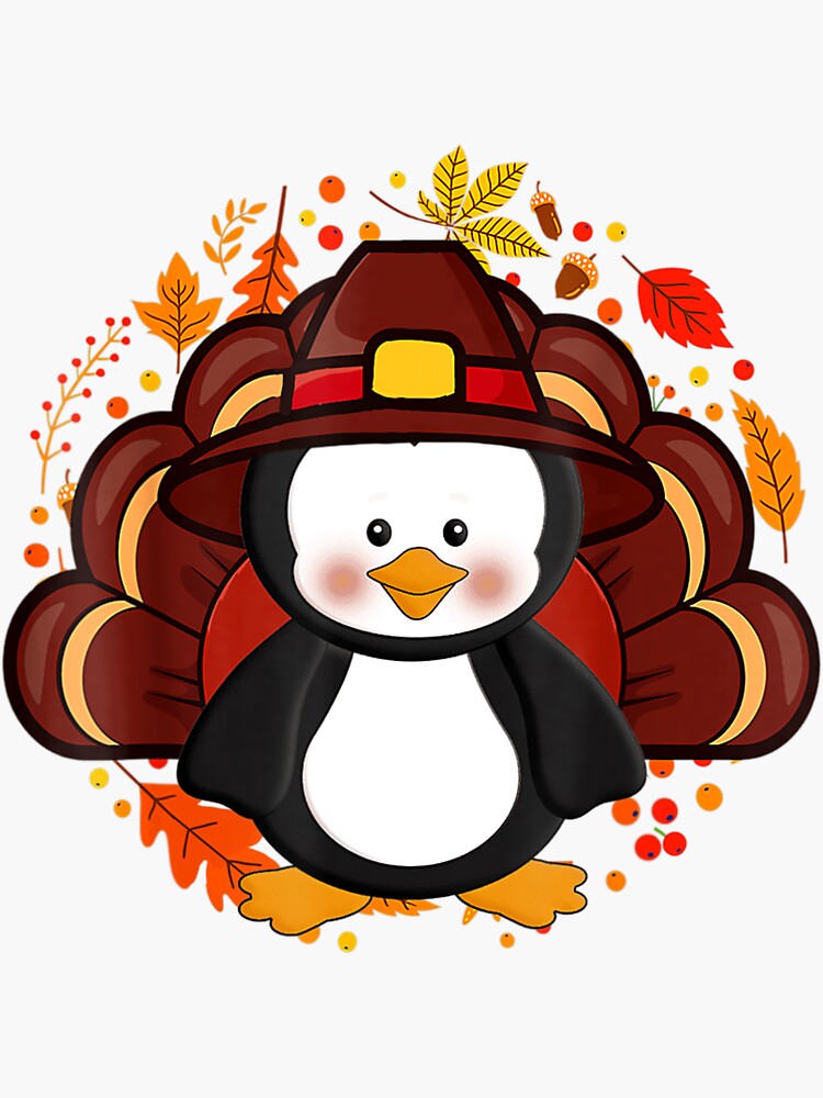 "Cute Turkey Penguin Thanksgiving Thankful Family Costume" Sticker for ...
