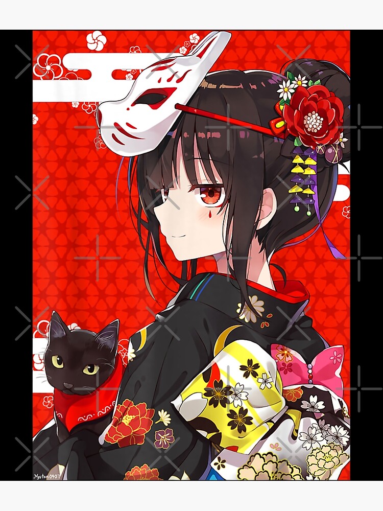 "Anime Girl Japanese Waifu Kawaii Neko Cat Kitsune Mask" Art Print for ...