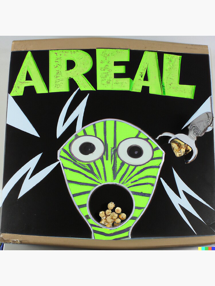 ""Areal" -Alien Cereal Box DALL-E prompt" Sticker for Sale by ...