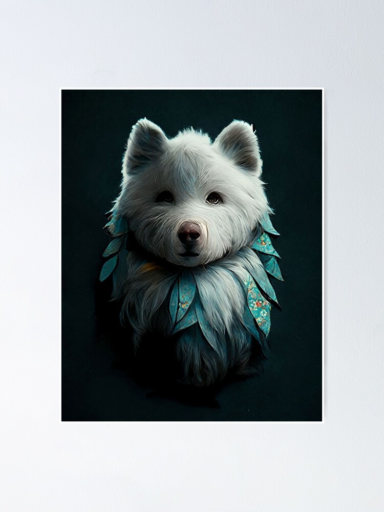 "Cute Samoyed Dog with Cyan Leaf Dress Artificial Intelligence Art by ...