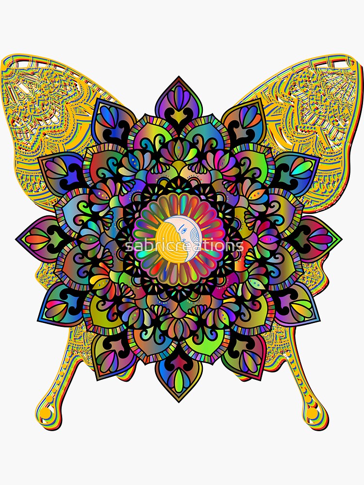 "Mandala Mosaic Pattern Celestial Sun/Moon - Good Luck Butterfly ...