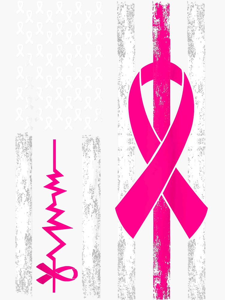 "Breast Cancer Awareness Distressed American Flag Pink Ribbon" Sticker ...