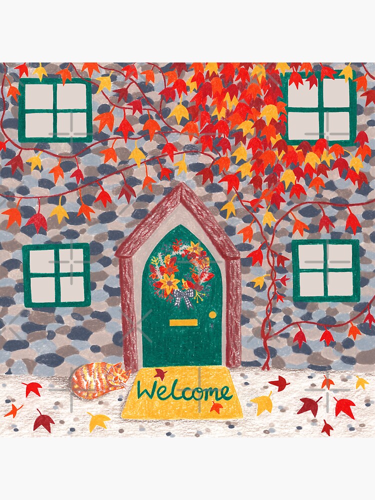 "Welcome Home, New House Gift, Cosy Autumn Fall Cottage With Ginger Cat ...
