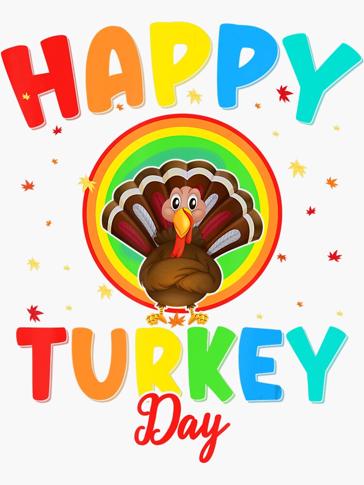 Pegatina «Feliz día del pavo para niños y niñas, vacaciones de acción ...