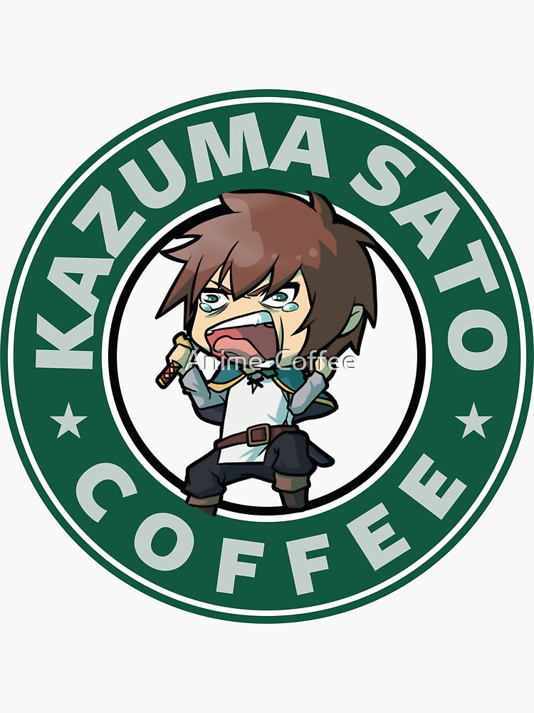 "School Anime - Kazuma Satou Konosuba Anime Coffee 4" Sticker for Sale ...