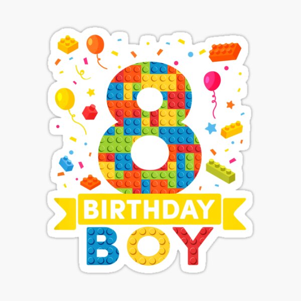 "Kids 8 Year Old Building Blocks 8th Birthday Boy" Sticker for Sale by ...