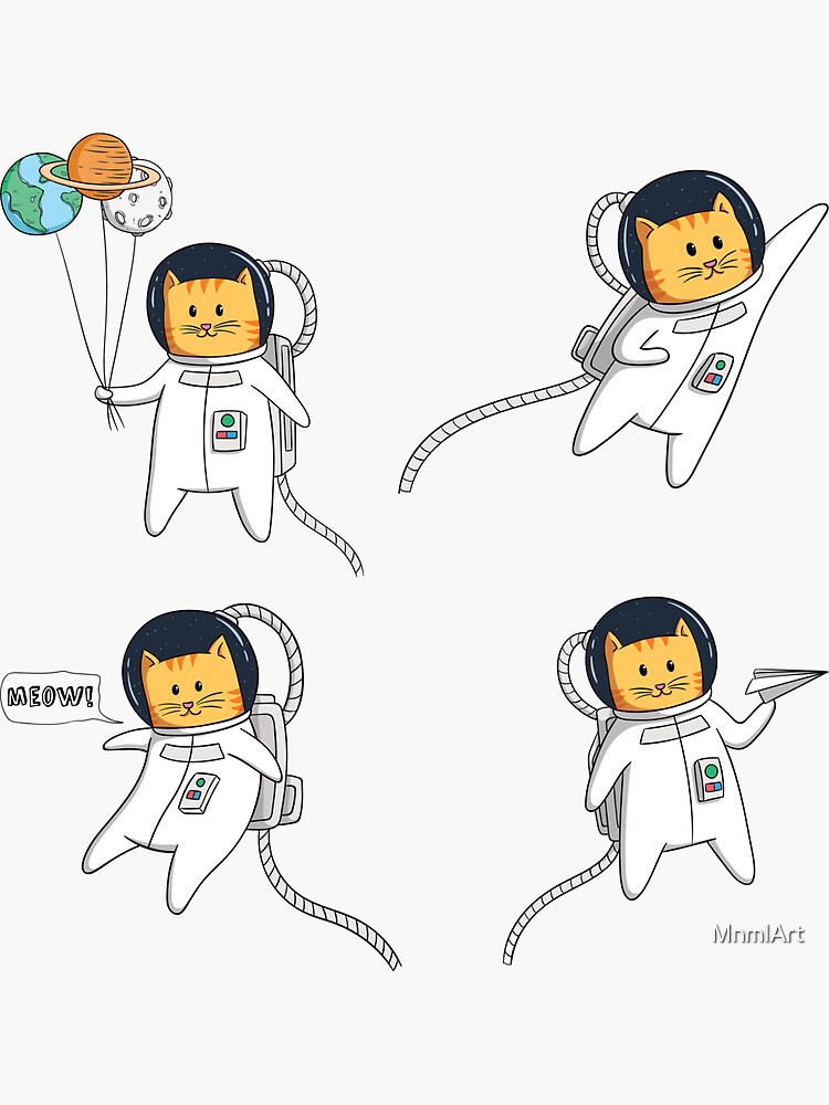 "Four Cute Cats Astronauts Kitties Sticker-Pack" Sticker for Sale by ...
