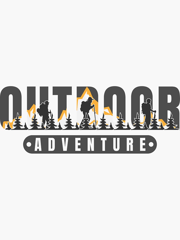 "Outdoor Adventure lettering with mountains and hikers" Sticker for ...