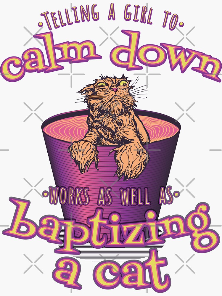 "Telling A Girl To Calm Down Is Like Trying To Baptize A Cat" Sticker ...