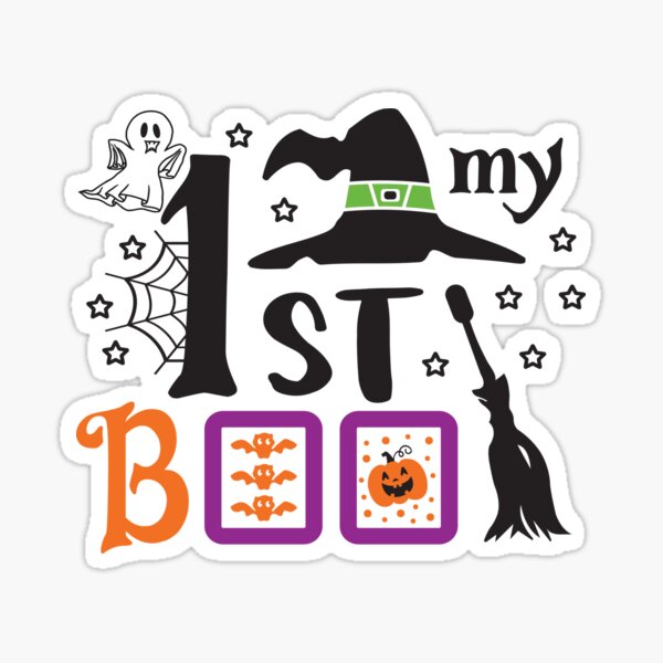"1st halloween boo logo" Sticker for Sale by AllHolidayLong | Redbubble