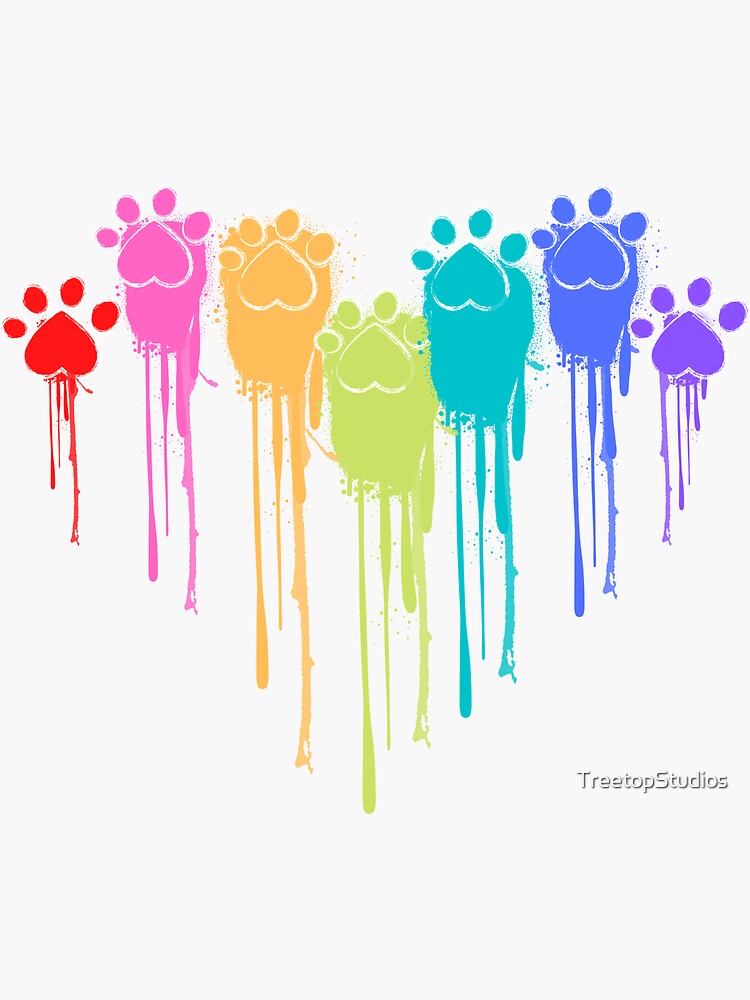 "Rainbow splash paw print in your heart" Sticker for Sale by ...