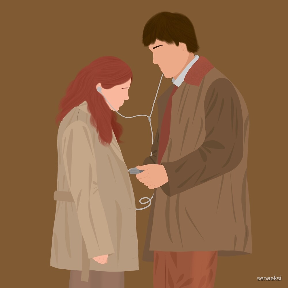 "Office Jim and Pam Listening Music Song Headphones Fan Art" by ...