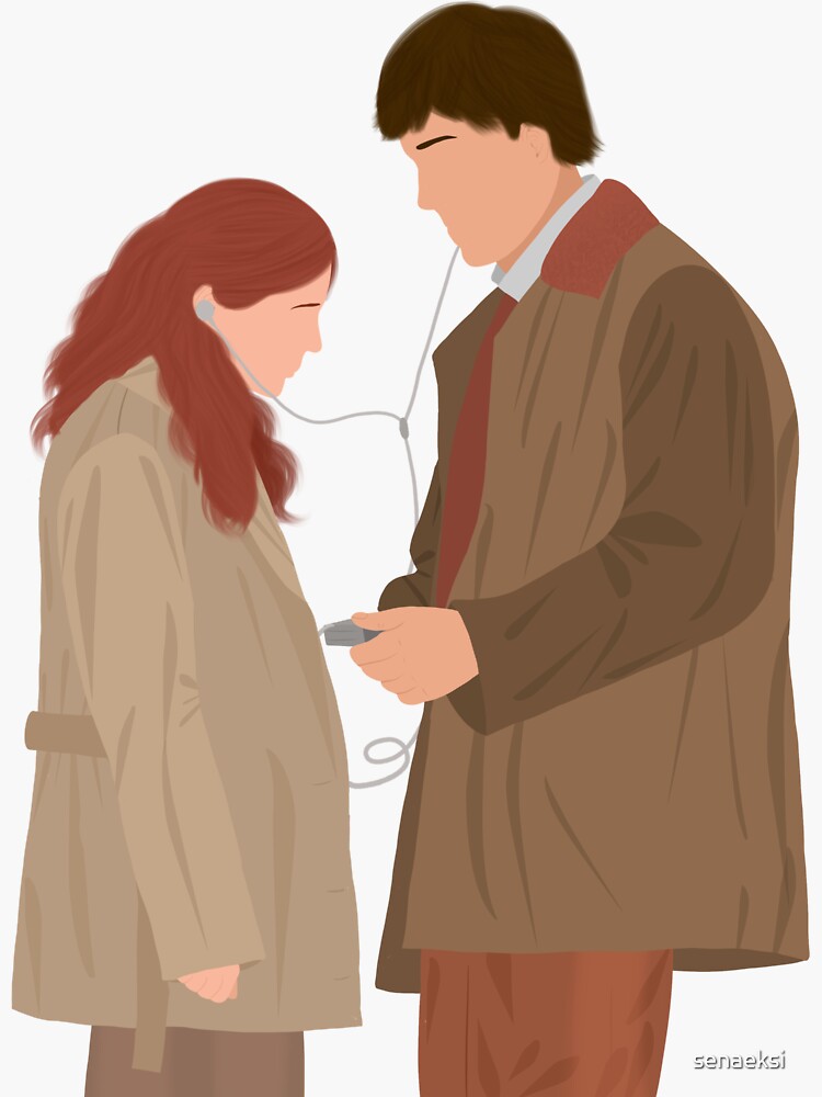 "Office Jim and Pam Listening Music Song Headphones Fan Art" Sticker ...