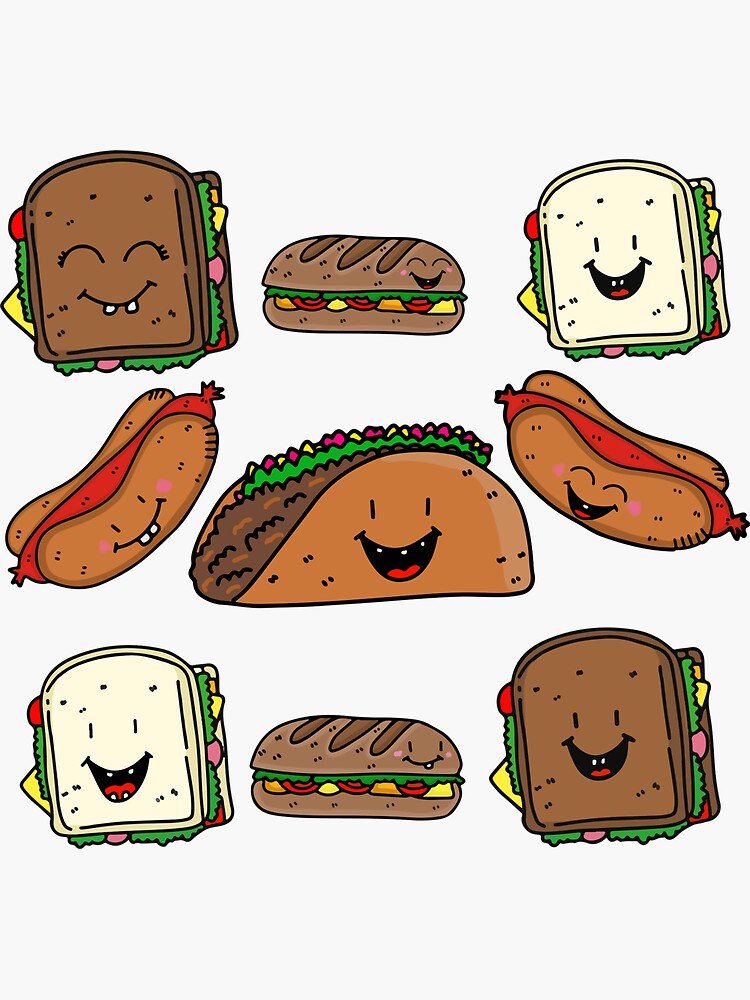 "Assorted Sandwiches Cartoon Illustration " Sticker for Sale by ...