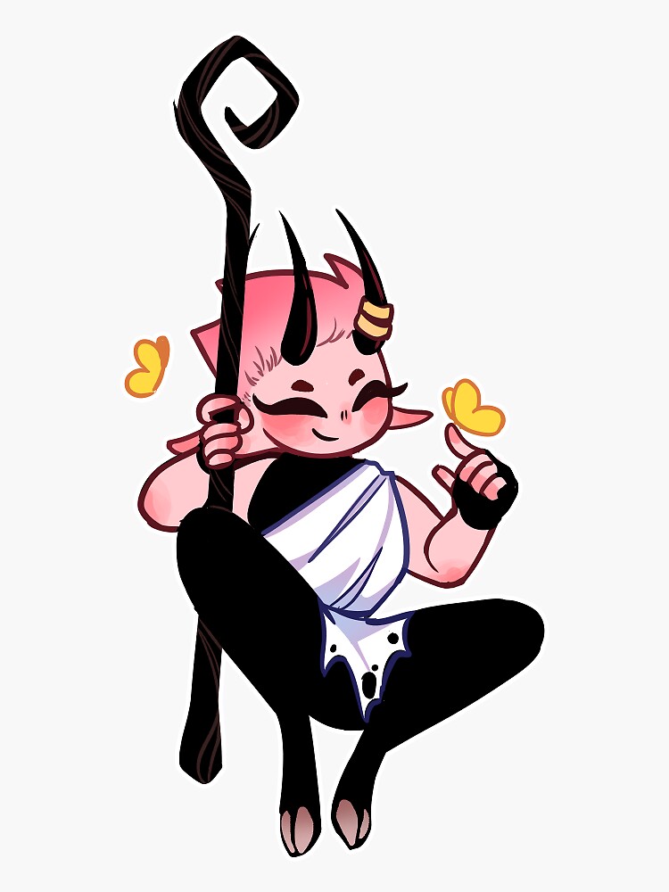 ""Adonis" Chibi Pink Haired Horned Satyr with Butterfly Sticker ...