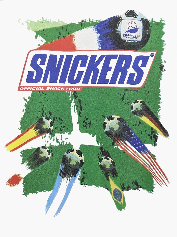 "Snickers Vintage 1998 World cup " Sticker for Sale by bopdown | Redbubble