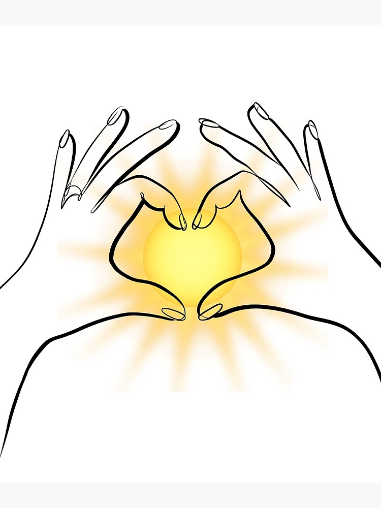 Póster «Dibujo lineal en forma de corazón del sol en mis manos» de ...