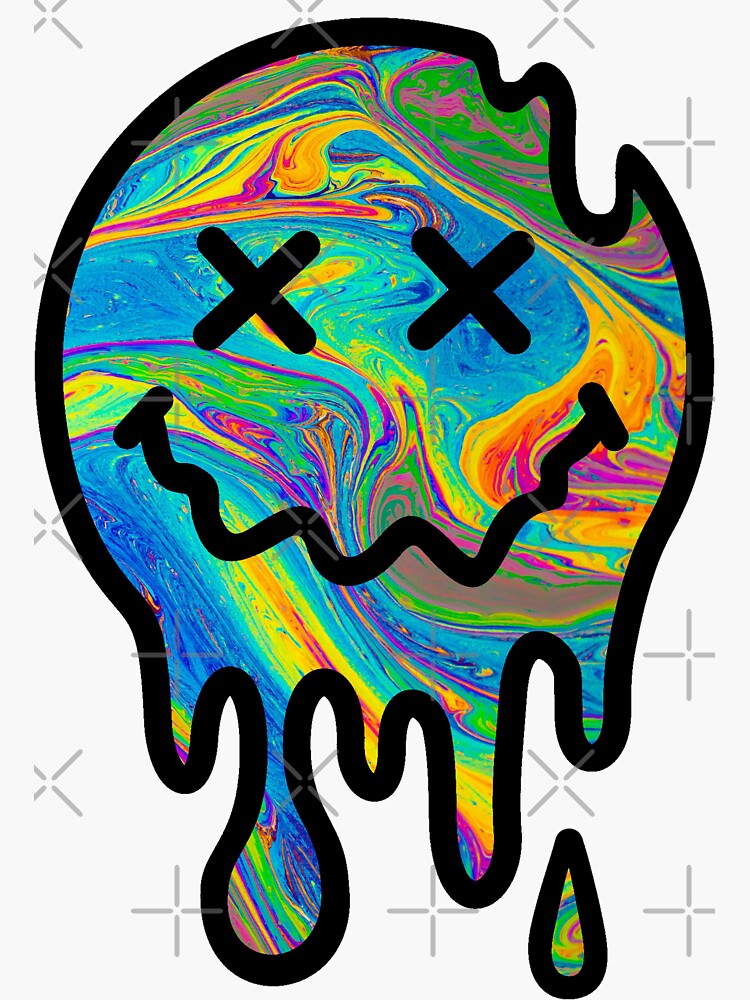 "Rainbow Trippy Melting Smiley Face" Sticker for Sale by Lil-Bit-Batty ...