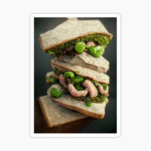"Worm Sandwich with green Sauce" Sticker for Sale by meshhead | Redbubble