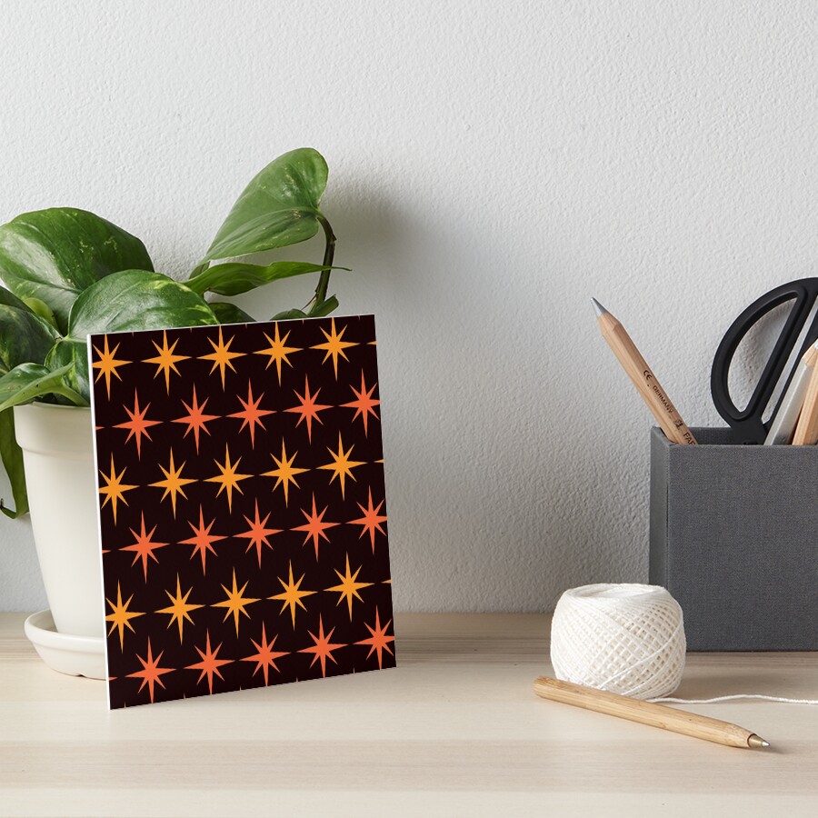 " Orange and Amber atomic stars Mid Century Modern " Art Board Print ...