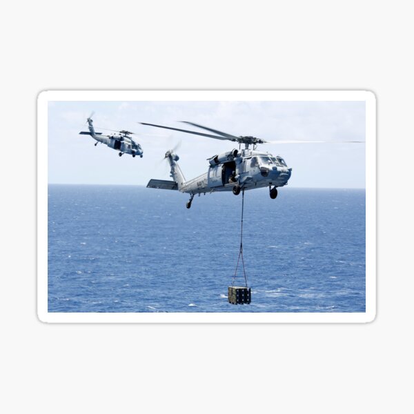 "MH-60S Sea Hawk helicopters conduct a vertical replenishment." Sticker ...