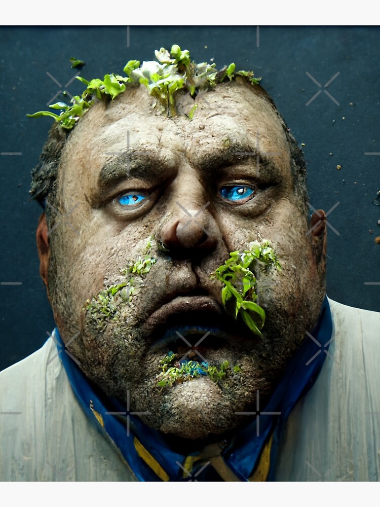"Fat Unhappy Man with Blue Eyes and Plants Growing from his Face" Art ...