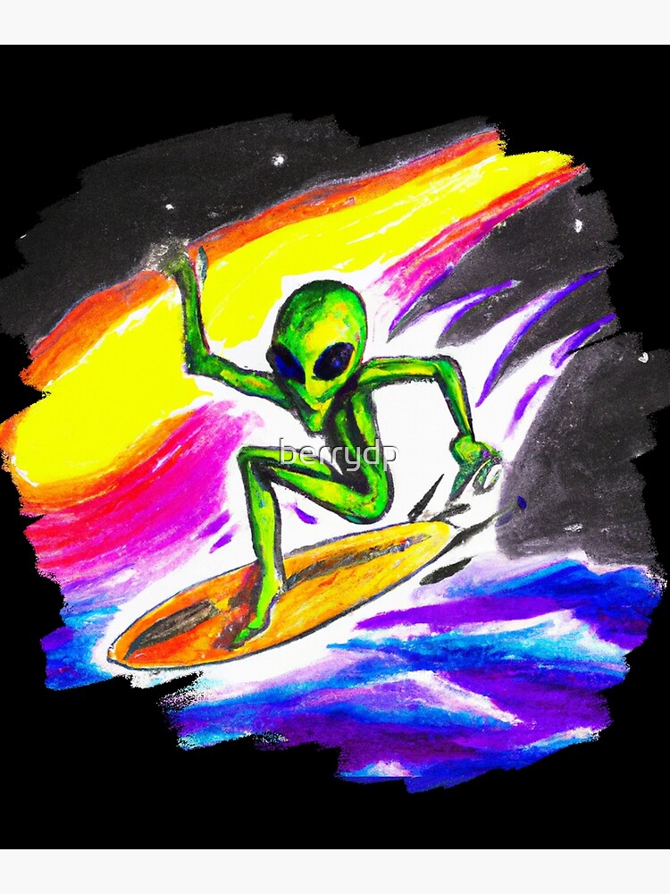 Alien Surfing in Outer Space Riding Comet Surfer Premium Matte Vertical ...